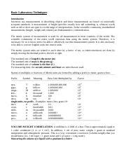 Lab Basic Laboratory Techniques Doc Basic Laboratory Techniques Introduction Scientists