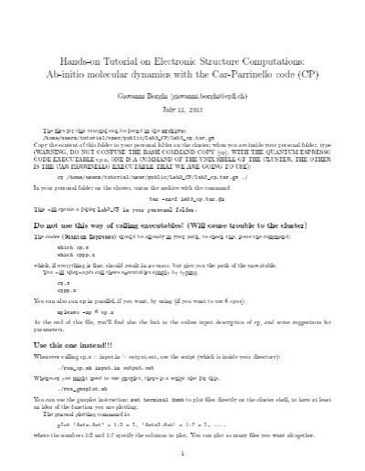 Cp Tutorial Quantum Espresso