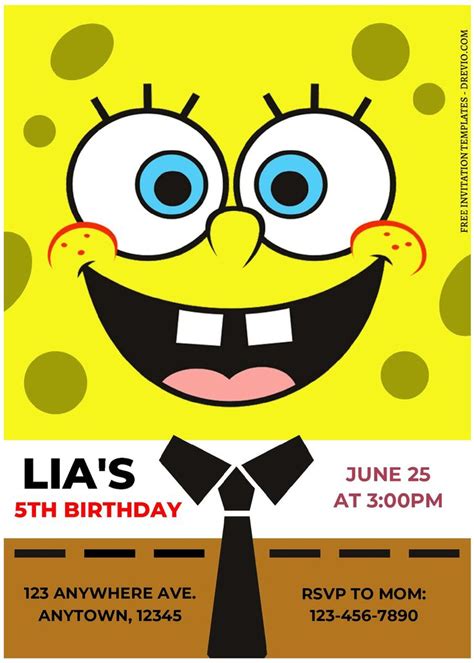 Free Editable Pdf Playful Spongebob Squarepants Birthday Invitation Templates Spongebob