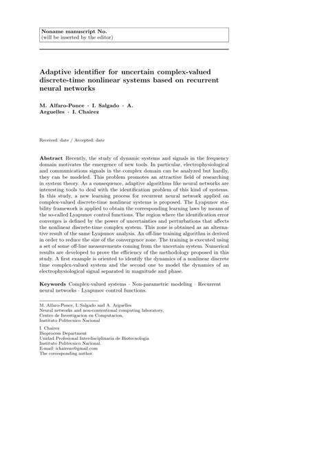 Pdf Adaptive Identifier For Uncertain Complex Valued Discrete Time Nonlinear Systems Based On