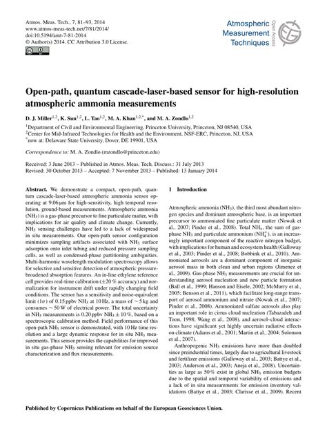 Pdf Open Path Quantum Cascade Laser Based Sensor For High Resolution Atmospheric Ammonia