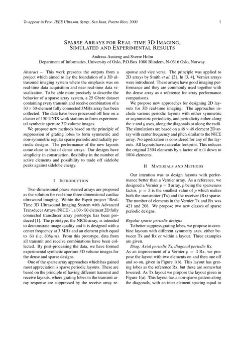 Pdf Sparse Arrays For Real Time 3d Imaging Simulated And Experimental Results