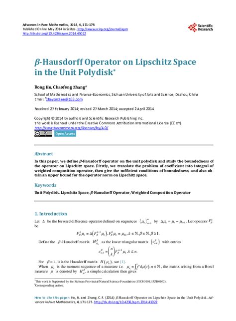 Pdf β Hausdorff Operator On Lipschitz Space In The Unit Polydisk