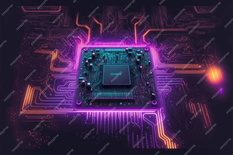 Premium Photo Computer Microchip Semiconductor On Motherboard Futuristic Cyber Neon Lighting