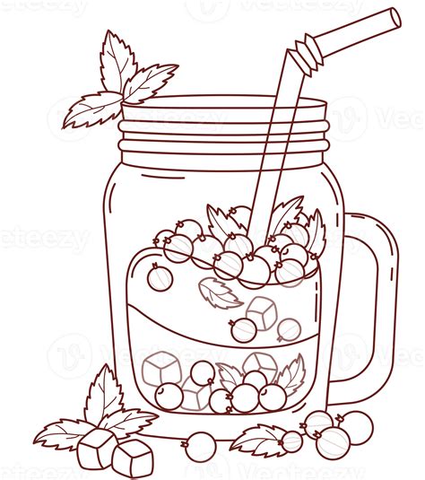 Outline Layered Currant Smoothie In Mason Jar Summer Berry Drink Line