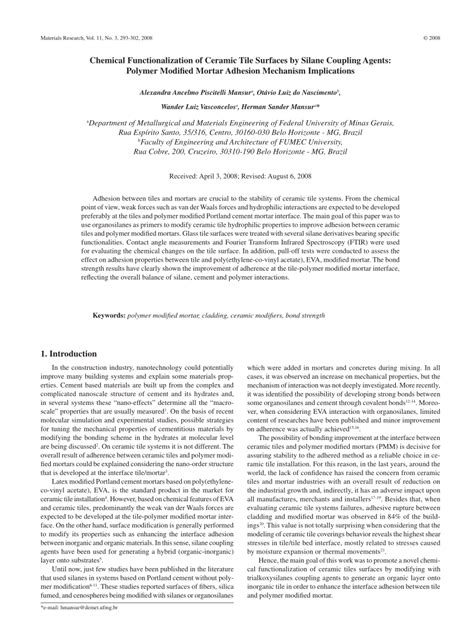Pdf Chemical Functionalization Of Ceramic Tile Surfaces By Silane