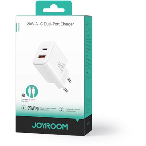 Joyroom Jr Tcf05 Usb A Usb C 20w Wall Charger Usb C Cable 1m White