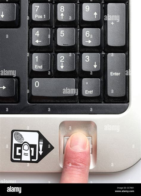 Computer Keyboard Access To The Computer Only Through A Fingerprint Reader Data Security Stock