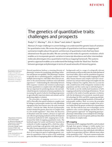 Pdf The Genetics Of Quantitative Traits Challenges And Prospects
