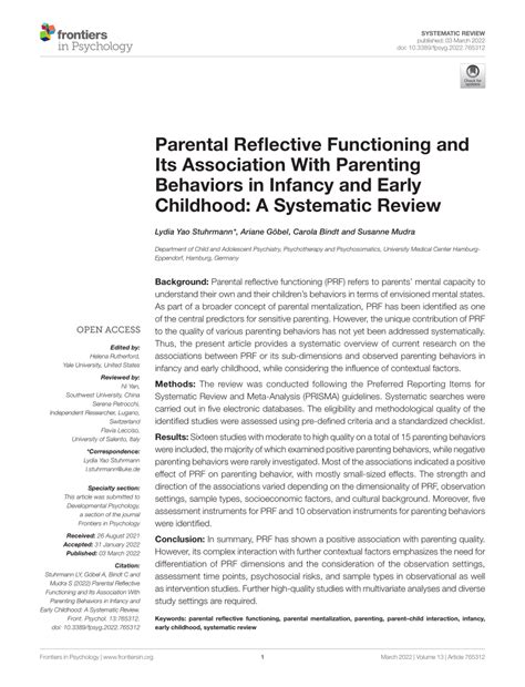 (PDF) Parental Reflective Functioning and Its Association With Parenting Behaviors in Infancy ...