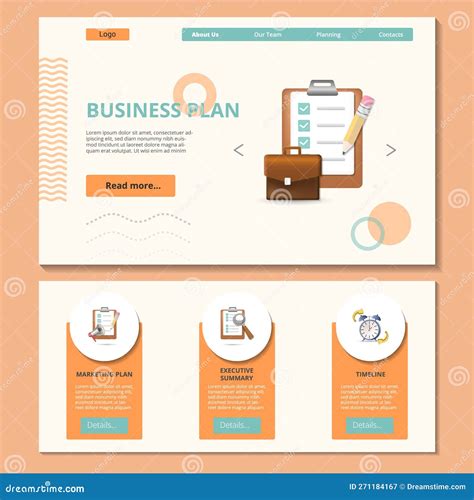 Business Plan Flat Landing Page Website Template Marketing Plan Executive Summary Timeline