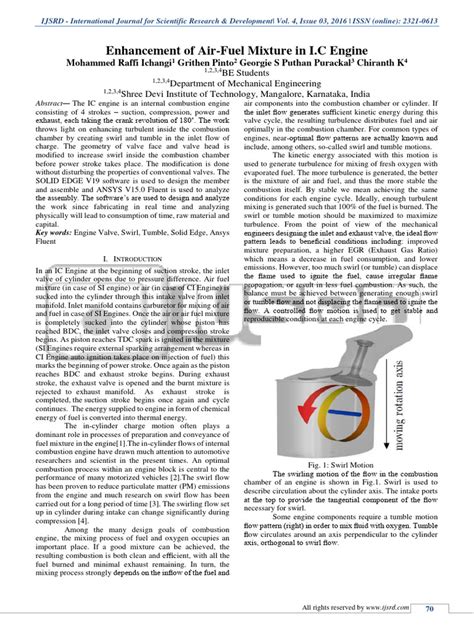 Enhancement Of Air Fuel Mixture In I C Engine Pdf Internal Combustion Engine Vehicle Parts