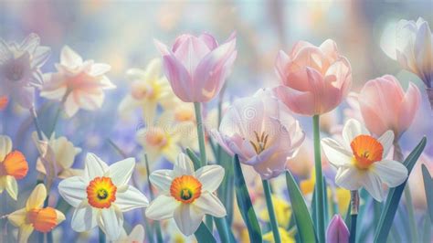 Pastel Colored Spring Flowers Tulips Stock Illustration Illustration Of Poster Flow 307017311