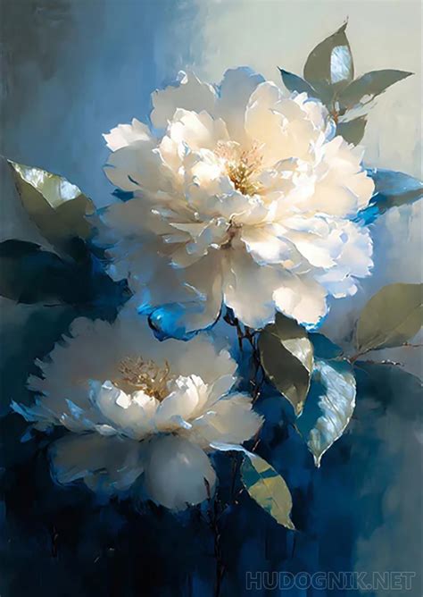 Картина Цветы на синем Размеры 50x80 Год 2023 Цена 34600 рублей Художник Третьякова Евгения