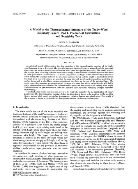 Pdf Model Of The Thermodynamic Structure Of The Trade Wind Boundary Layer Part I Theoretical