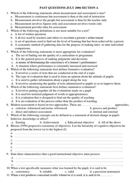 Differentiated Assessment Past Questions With Answers Pdf