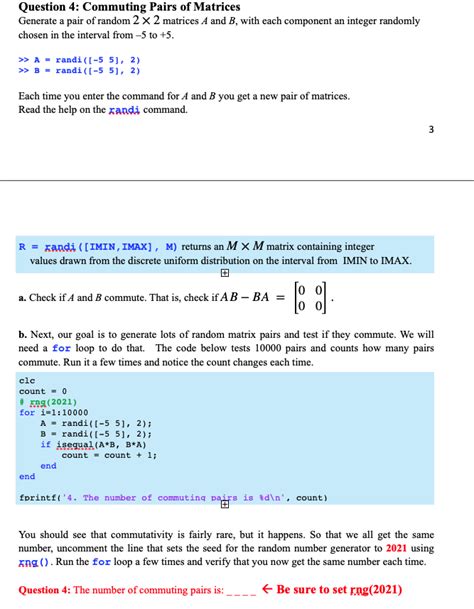 Solved Question 4 Commuting Pairs Of Matrices Generate A