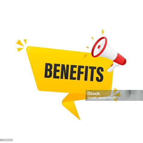 혜택 개념 메가폰 아이콘이 있는 배지 흰색 배경에 플랫 벡터 그림입니다 보험에 대한 스톡 벡터 아트 및 기타 이미지 보험 Charity Benefit 개념 Istock