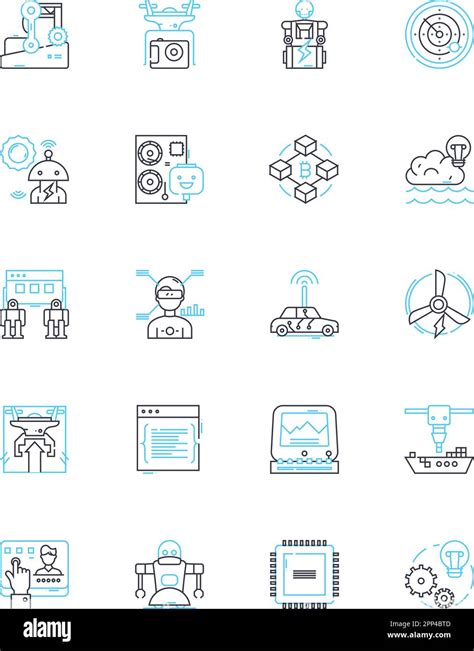 flying robots linear icons set drs quadcopters hovercraft