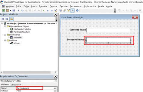 Restringir a entrada de texto ou números no TextBox Excel Smart