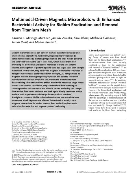 Pdf Multimodal Driven Magnetic Microrobots With Enhanced Bactericidal Activity For Biofilm