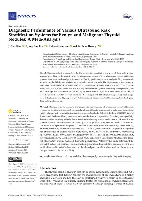 Pdf Diagnostic Performance Of Various Ultrasound Risk Stratification