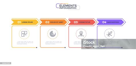 얇은 선 프로세스 비즈니스 인포 그래픽 4 개의 정사각형 템플릿과 화살표 벡터 일러스트 레이 션 4개의 옵션 단계 또는 섹션이 있는 프로세스 타임라인 인포그래픽에 대한 스톡