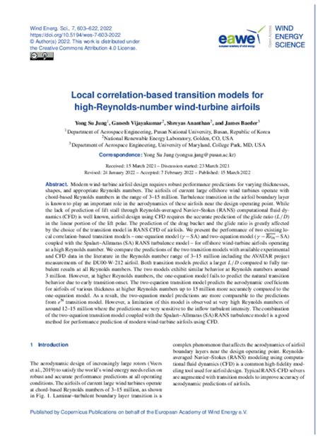 Pdf Local Correlation Based Transition Models For High Reynolds