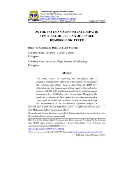 Pdf On The Bayesian Zero Inflated Spatio Temporal Modelling Of Dengue Hemorrhagic Fever