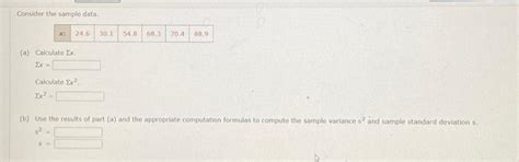 Solved Consider The Sample Data A Calculate 8x Σx