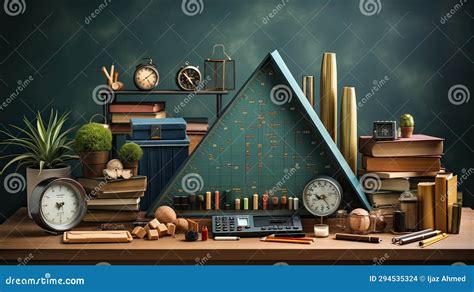 A School Class Room With Compass Tools And Green Board Behind Stock Illustration Illustration