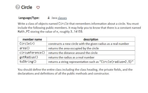 Solved Write A Class Of Objects Named Circle That Remembers