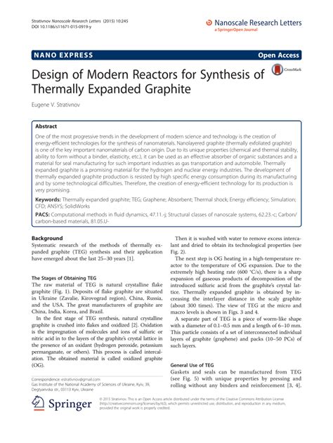 Pdf Design Of Modern Reactors For Synthesis Of Thermally Expanded Graphite