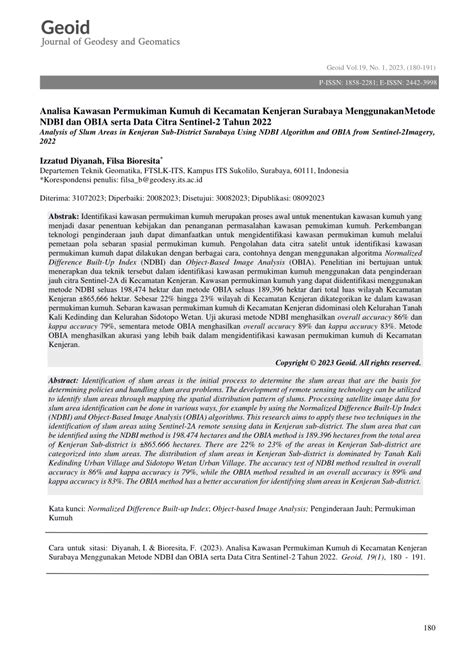 Pdf Analisa Kawasan Permukiman Kumuh Di Kecamatan Kenjeran Surabaya Menggunakan Metode Ndbi