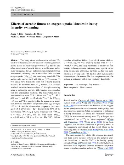 Pdf Effects Of Aerobic Fitness On Oxygen Uptake Kinetics In Heavy Intensity Swimming