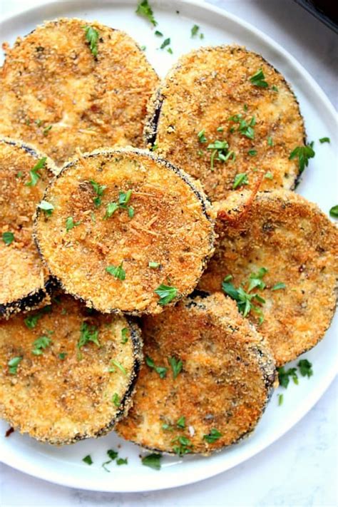 Garlic Parmesan Baked Eggplant Recipe Crunchy Creamy Sweet