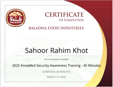 Security Awareness Certificate Sahoor Khot
