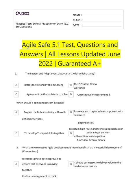 Solution Agile Safe 5 1 Test Questions And Answers All Lessons Updated June 2023 Guaranteed A