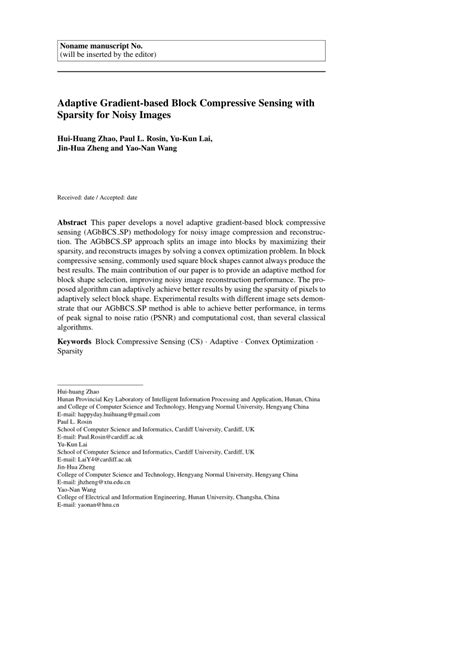 Pdf Adaptive Gradient Based Block Compressive Sensing With Sparsity For Noisy Images