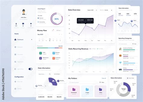 UI UX Infographic dashboard. UI design with graphs, charts and diagrams. Web interface template ...