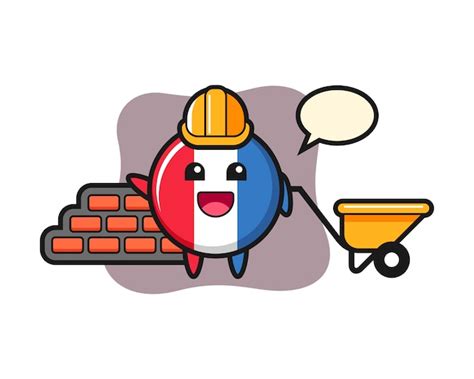 건축업자로 프랑스 국기 배지의 만화 캐릭터 프리미엄 벡터
