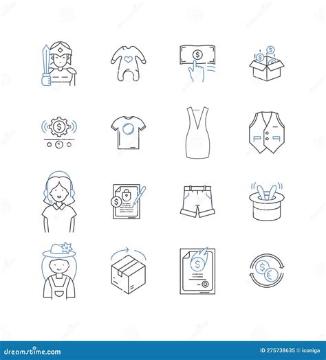 Outfit Production Facility Line Icons Collection Assembly Apparel Manufacturing Design