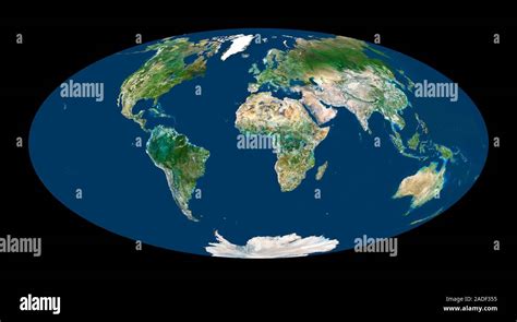 Whole Earth Map Based On Satellite Data The Land Terrain Is Mostly Vegetation Green Or Arid