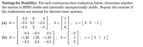Solved Testing For Stability For Each Continuous Time Chegg
