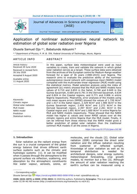 Pdf Application Of Nonlinear Autoregressive Neural Network To Estimation Of Global Solar