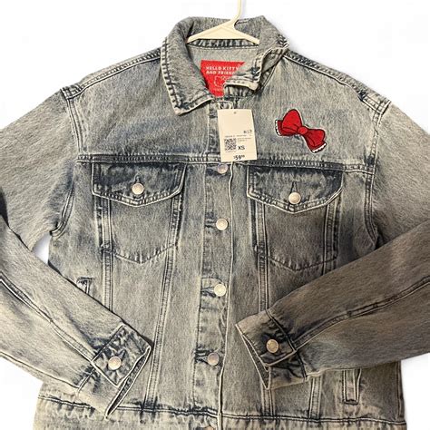 Hello Kitty Denim Jacket With Red Bow And Heart Depop