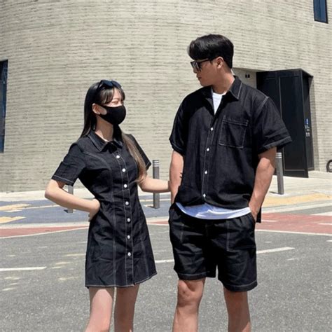 데님 커플룩💙기장선택 진청 흑청 미니 원피스 반팔 셔츠 청 반바지 생지 세트 투피스 여름 커플룩 청청 코디 시밀러룩 남녀공용 셋업 꾸안꾸 데이트 데일리 빅사이즈 커플 여행 바다