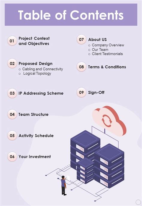 Table Of Contents Network Engineering Project Design Proposal One Pager Sample Example Document