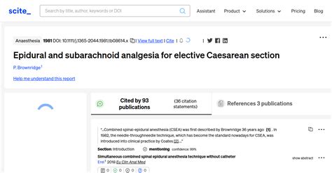 Epidural And Subarachnoid Analgesia For Elective Caesarean Section [scite Report]