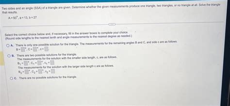 solved two sides and an angle ssa of a triangle are given
